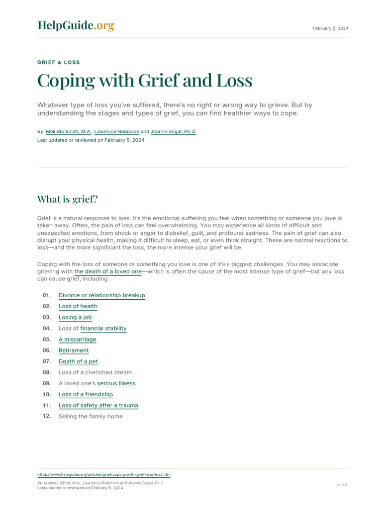 Coping With Grief and Loss | PDF | Grief | Grief Counseling