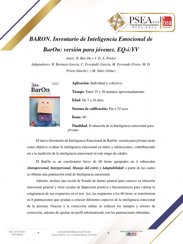 Ficha Técnica BARON. Inventario de Inteligencia Emocional de BarOn ...