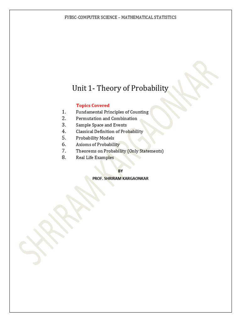 SNK-MS-Unit 1 - Theory of Probability | PDF | Probability Theory | Probability