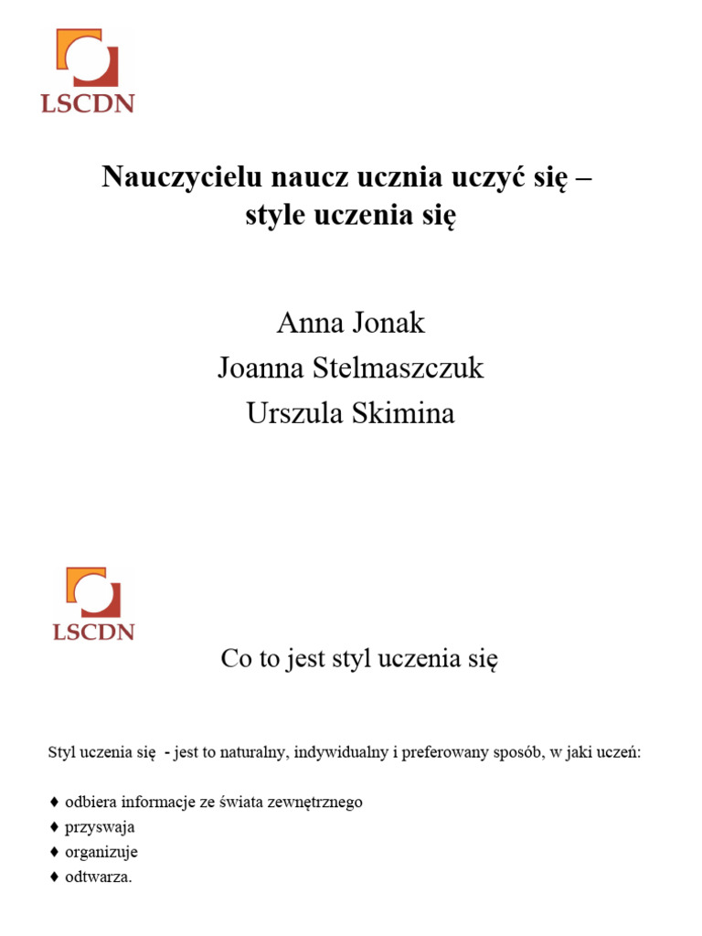 Prezentacja Style Uczenia Sie | PDF