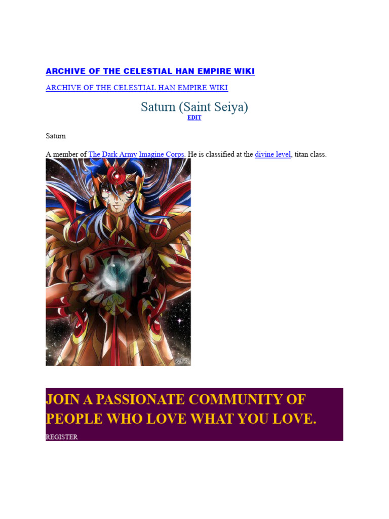 Https Archive of the Celestial Han Empire.fandom.com Saturn (Saint Seiya) | PDF