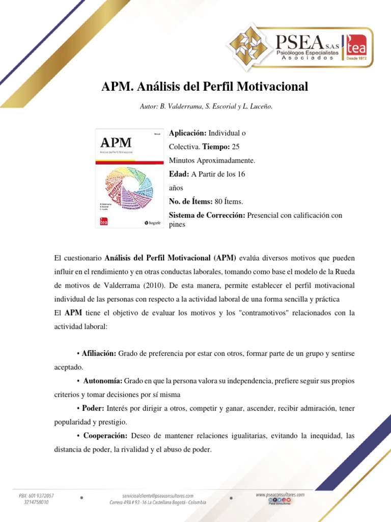 Ficha Tecnica APM - Análisis Del Perfil Motivacional | PDF | Motivación | Motivacional