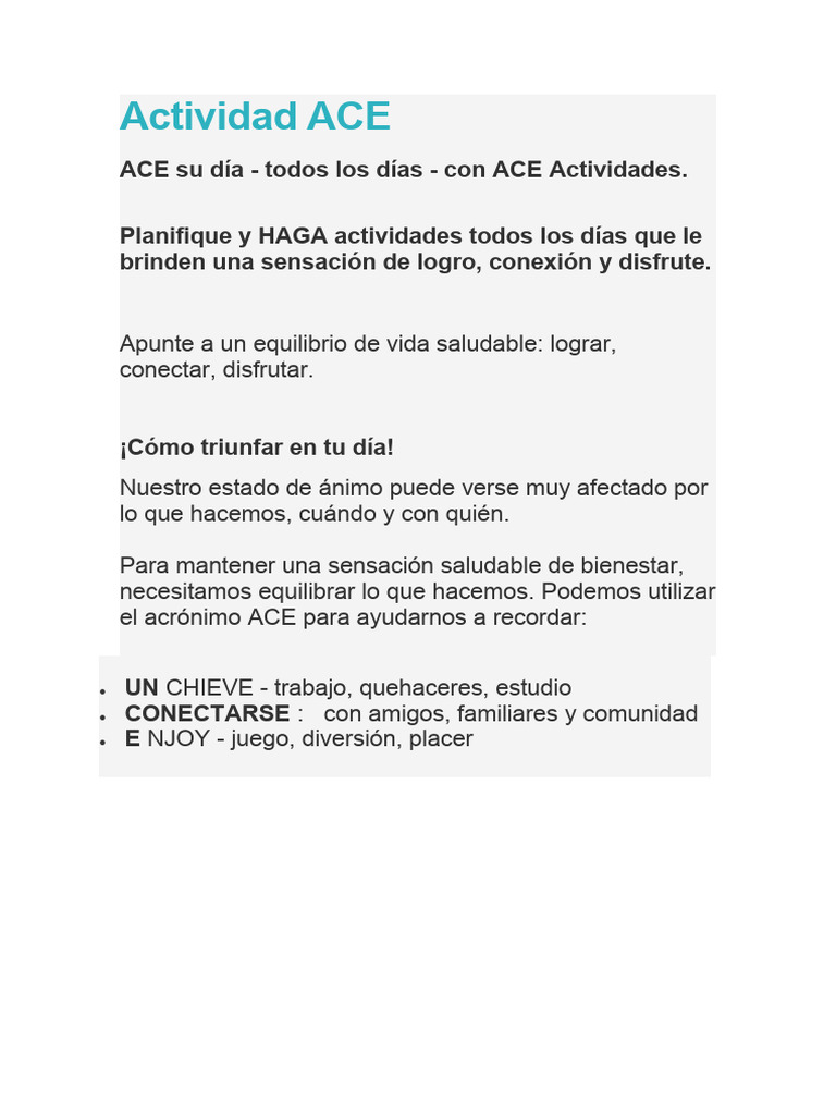 Actividad ACE | PDF | Placer | Ciencias del comportamiento