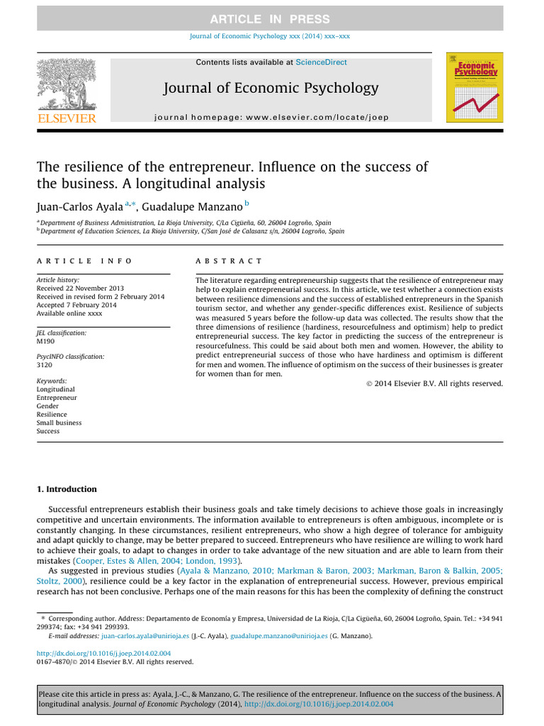 résilience entrepreneuriale | PDF | Psychological Resilience | Entrepreneurship