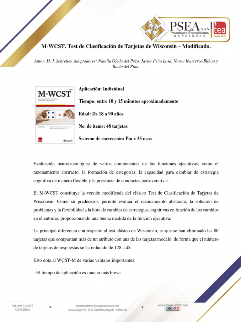 Ficha Técnica M-WCST. Test de Clasificación de Tarjetas de Wisconsin ...