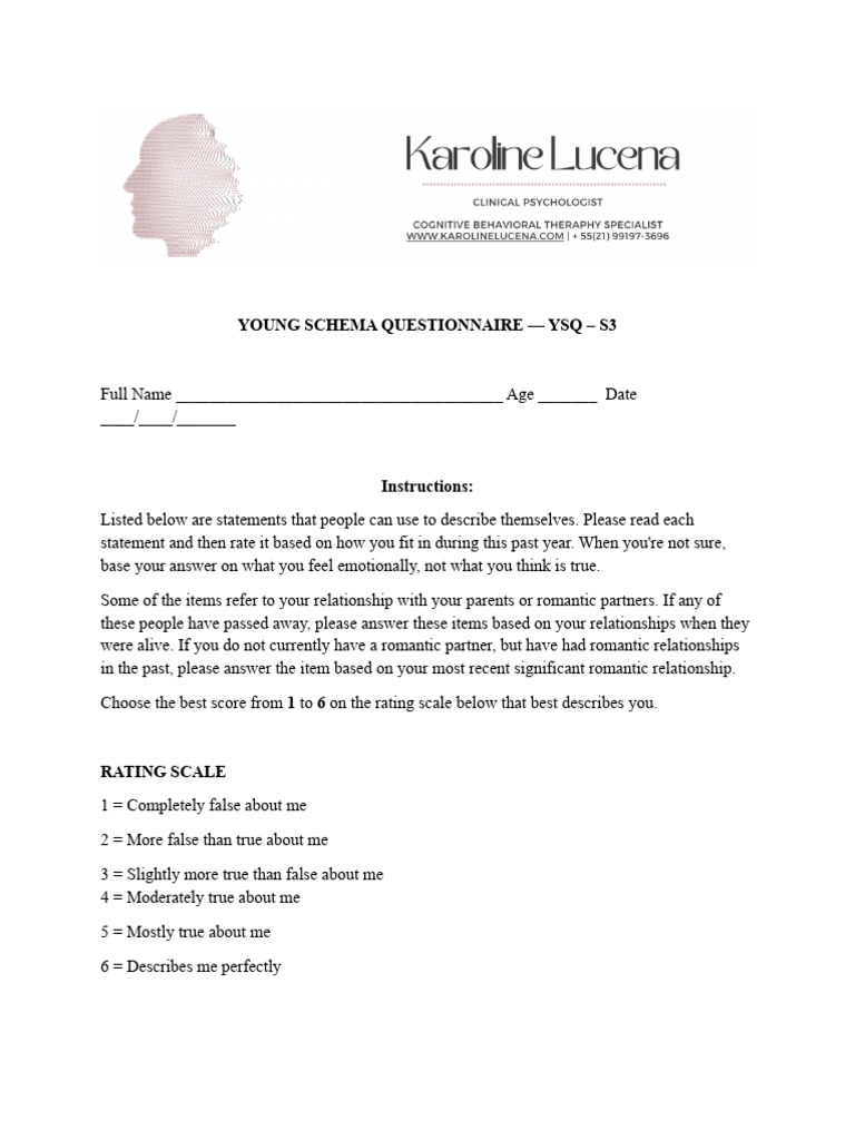 Young Schema Questionnaire - Ysq - S3 | PDF | Social Psychology ...