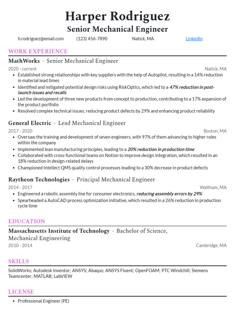 Senior Mechanical Engineer Resume | PDF