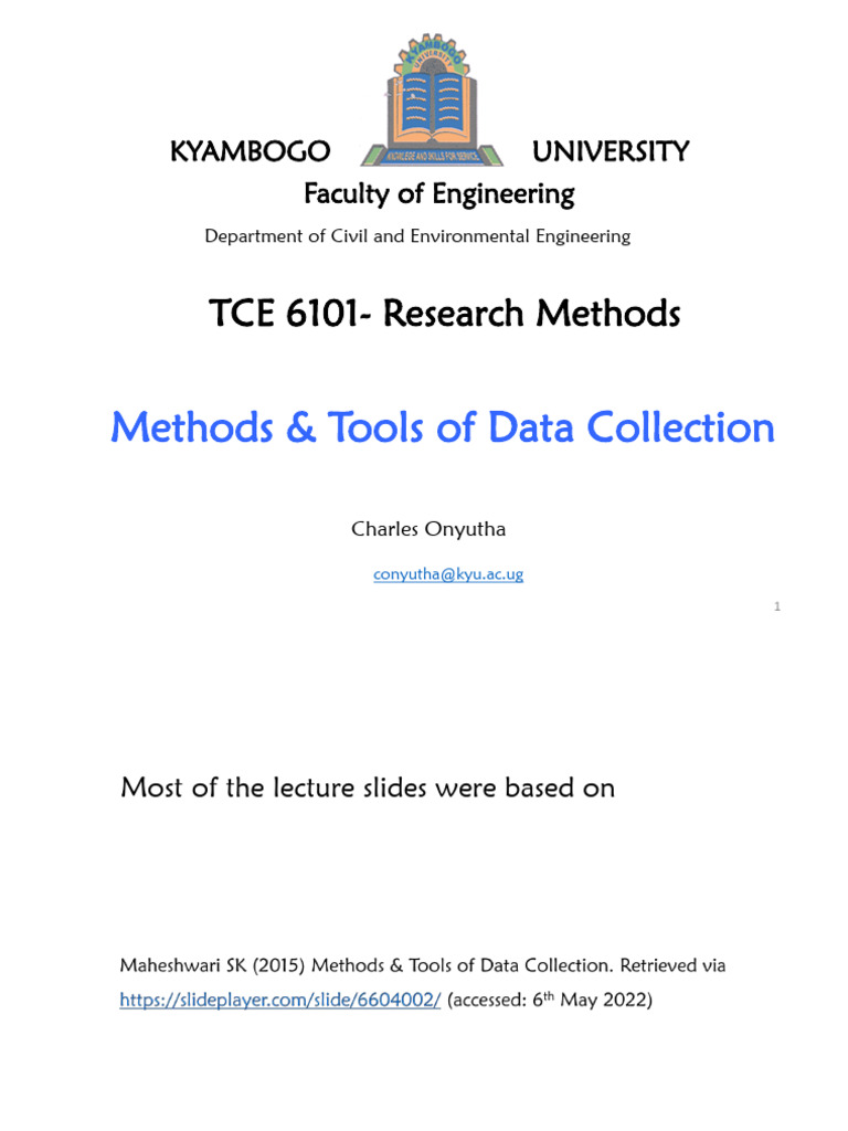 Lecture 7-8 On Data Collection Tools and Methods-2 | PDF | Self Report Study | Experiment