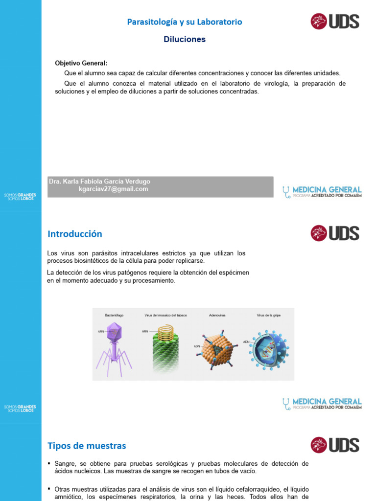 Presentación Lab de Parasitología - Diluciones | PDF | Concentración | Virus