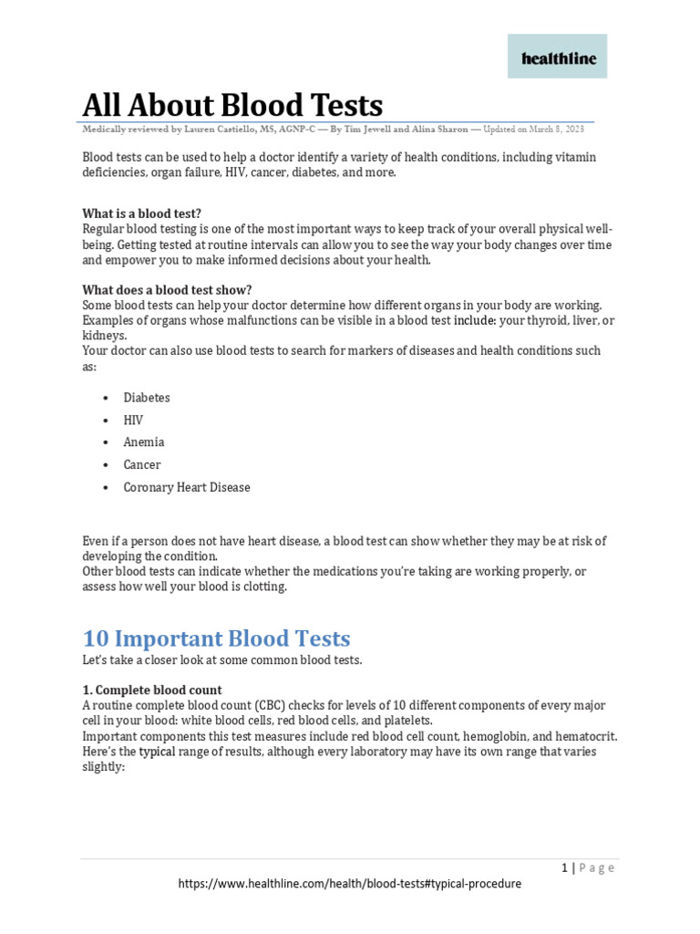 All About Blood Tests | Download Free PDF | Liver | Physical Examination
