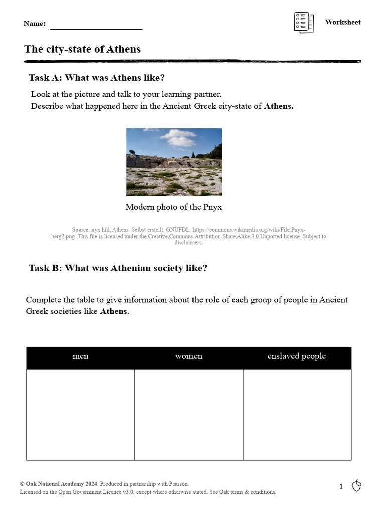 Ancient Athens: Society & Roles Worksheet | PDF