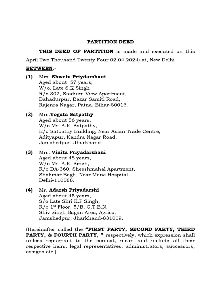Partition-Deed 11042024 | PDF | Deed | Property Law