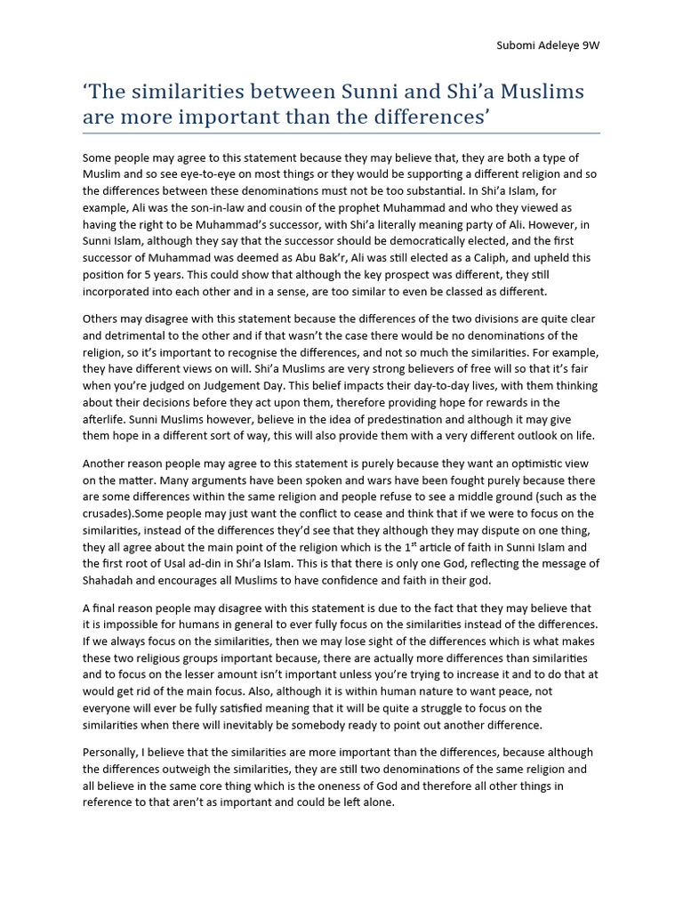 The Similarities Between Sunni and Shi'a Muslims Are More Important Than The Differences | PDF ...