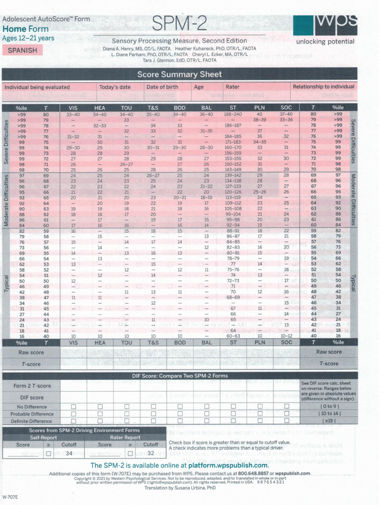 ADOLESCENT AUTOSCORE FORM HOME | PDF