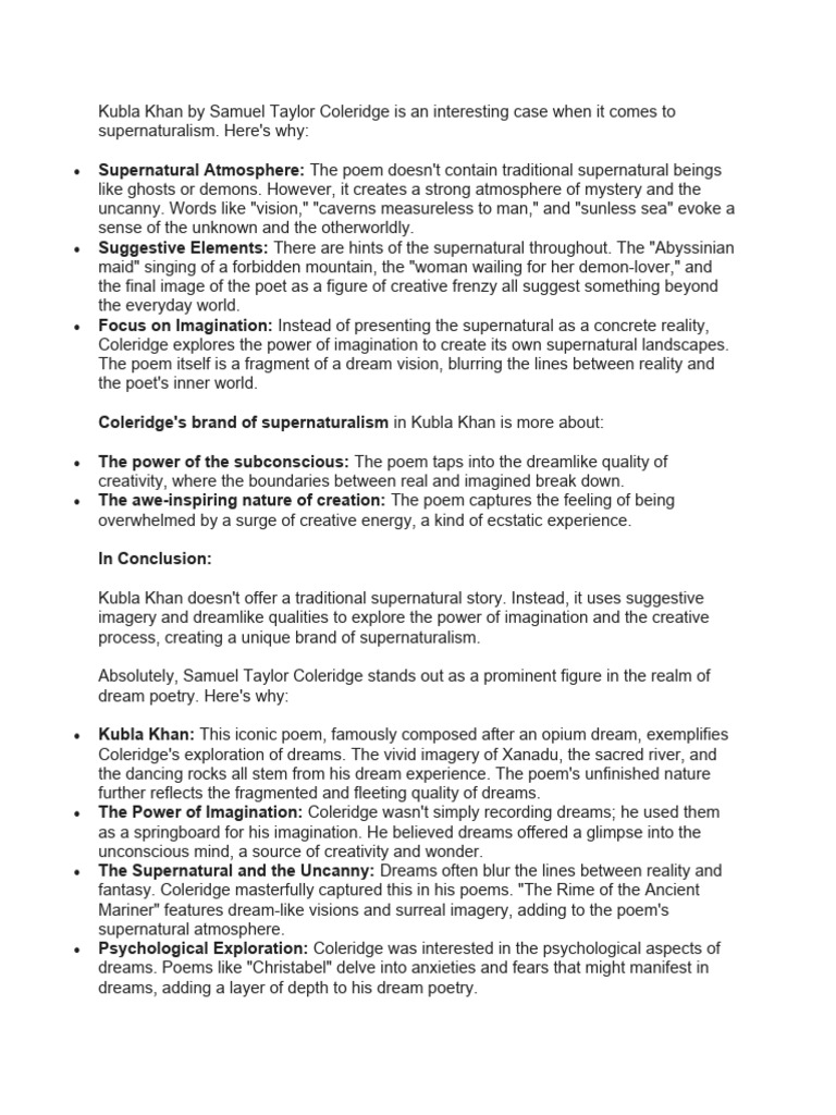 Kubla Khan by Samuel Taylor Coleridge Is An Interesting Case When It ...