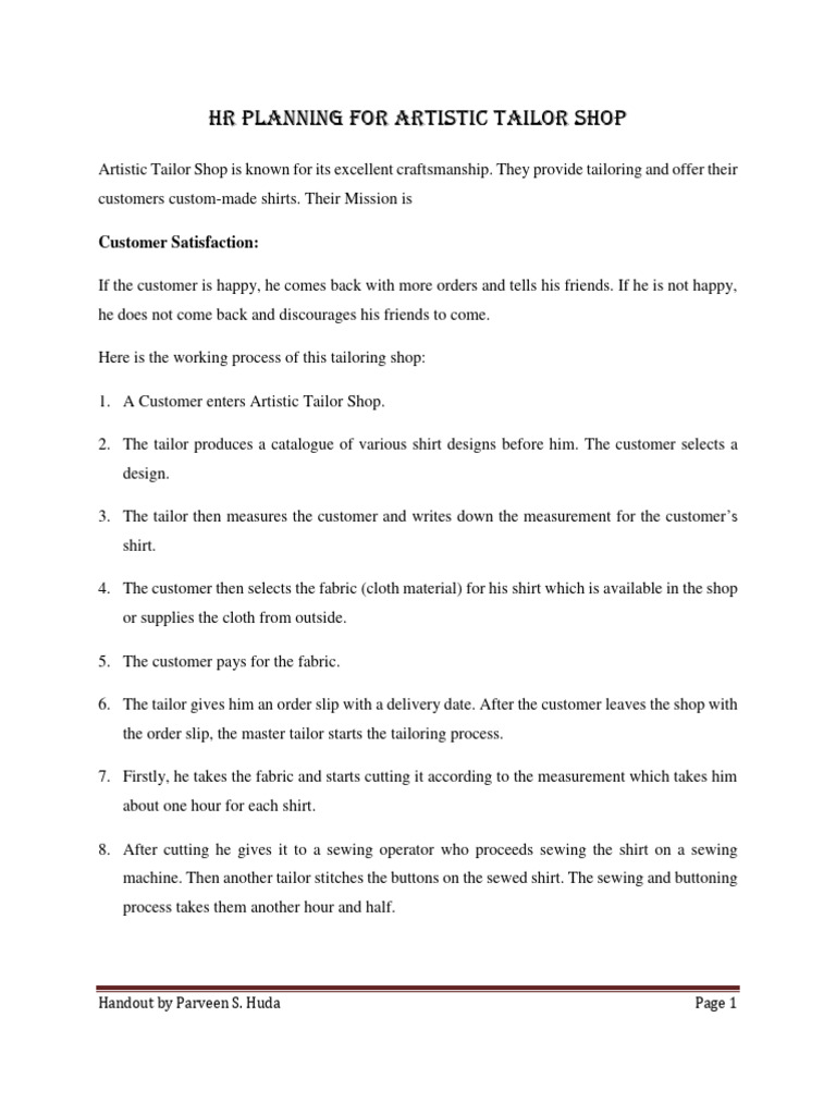 HR Planning for Tailor Shop Operations | PDF | Sewing | Clothing