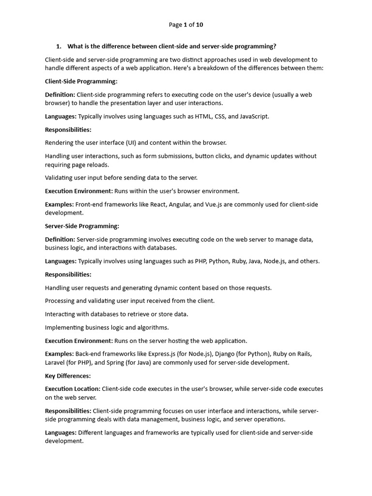 Client-Side vs Server-Side Programming | PDF | World Wide Web | Internet & Web