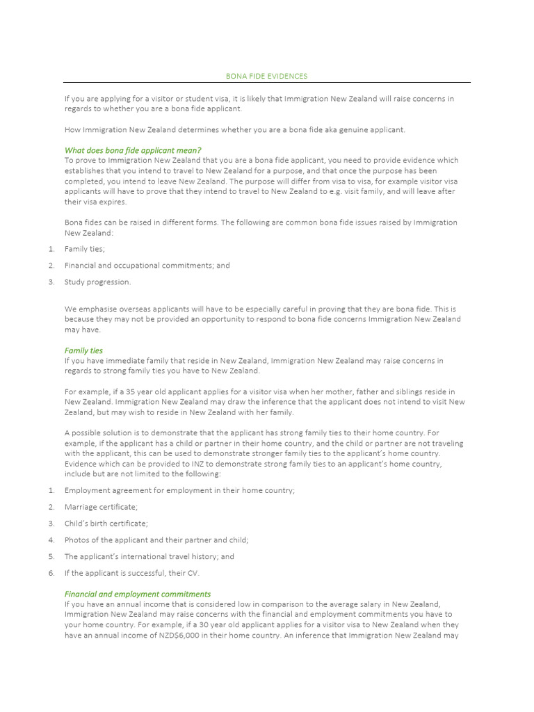 BONA FIDE EVIDENCES - GUIDE | PDF | Travel Visa | Immigration