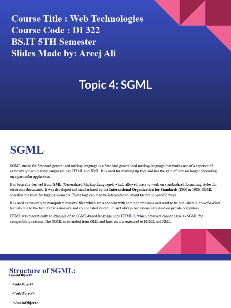 Web Technologies (Topic - 04 SGML) | PDF | Html | Markup Language