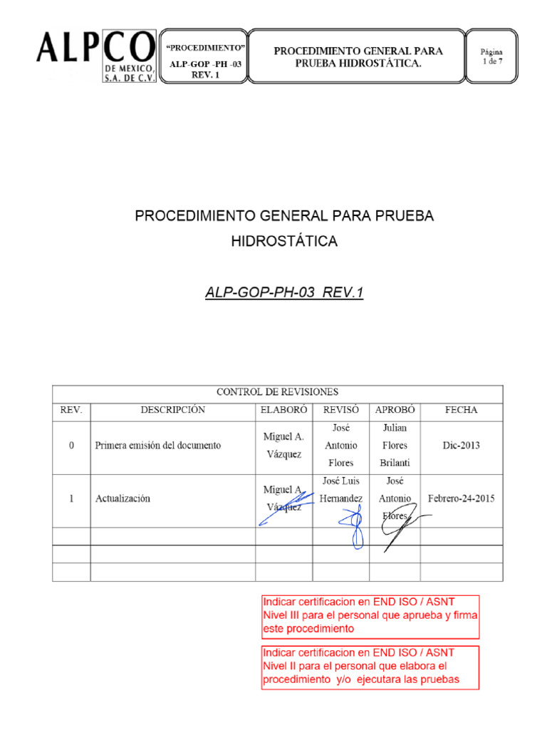 4 ) Procedimiento de prueba hidrostática (002) | PDF
