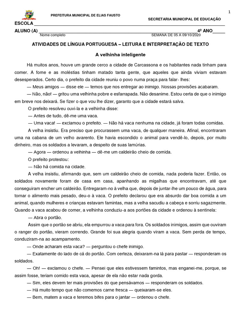 A Velhinha Inteligente Texto | PDF