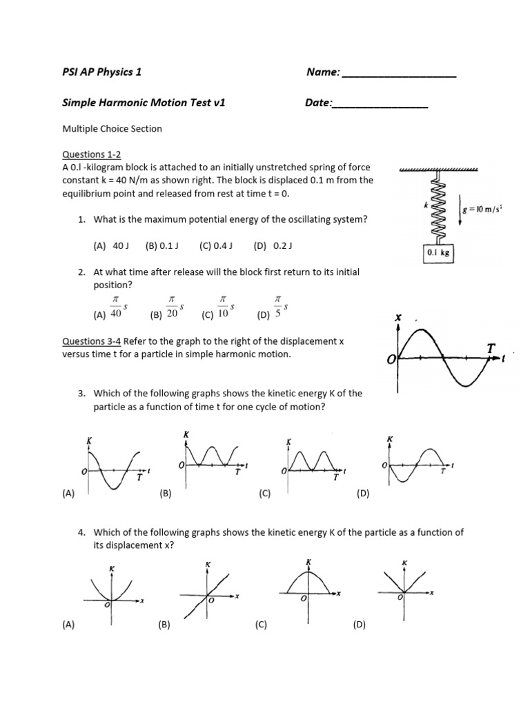 Ap Phys1 - Ap1 SHM Test v1 - 2020 01 17 | PDF | Oscillation ...