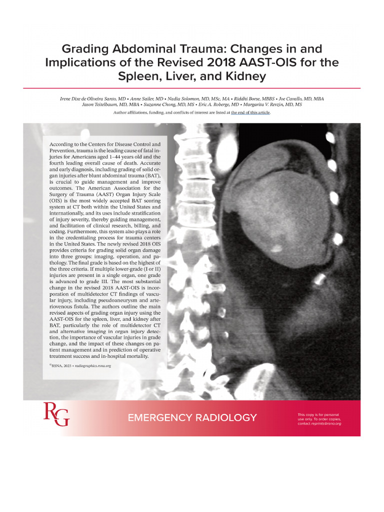 Grading Abdominal Trauma- Changes in and Implications of the Revised ...