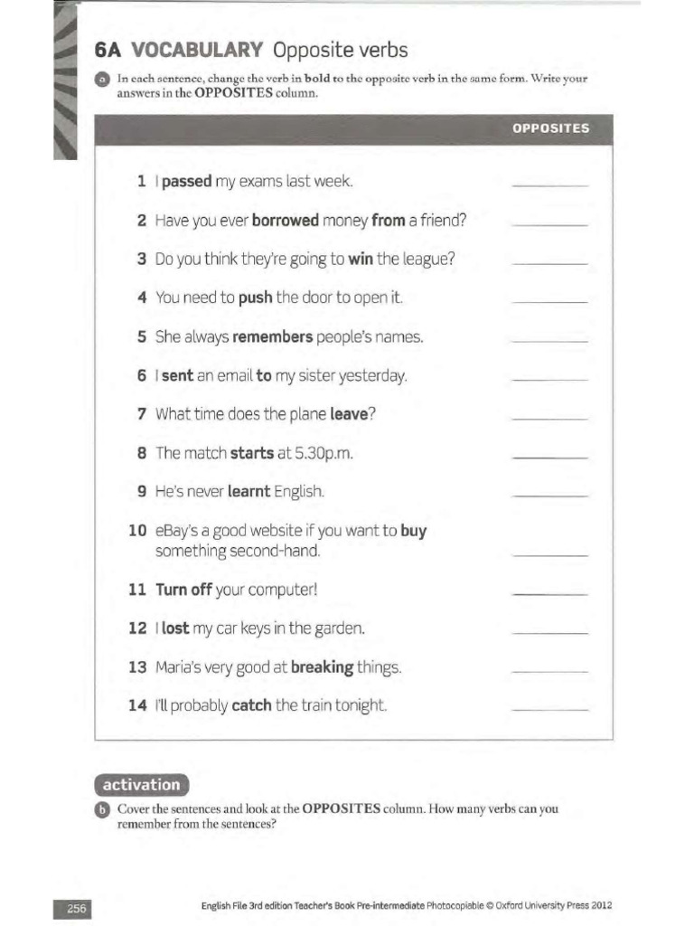 OPPOSITE VERBS PRE | PDF