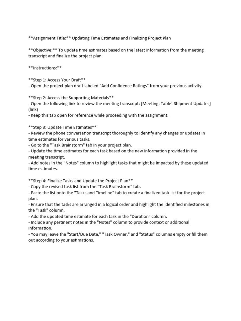 Peer-Graded Assignment - Activity - Refine Your Time Estimates | PDF