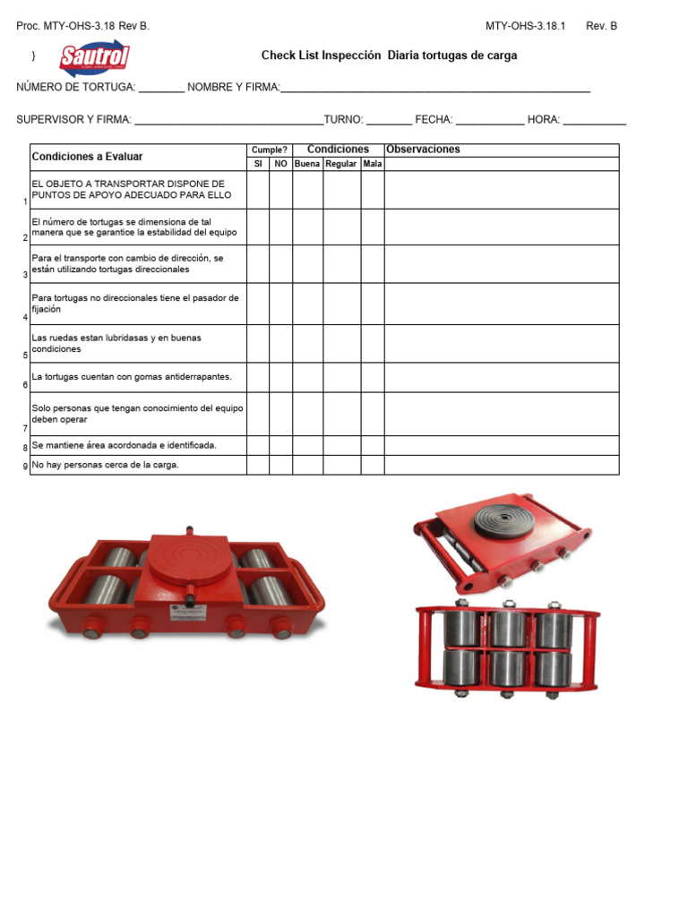 Check List tortugas de carga | PDF