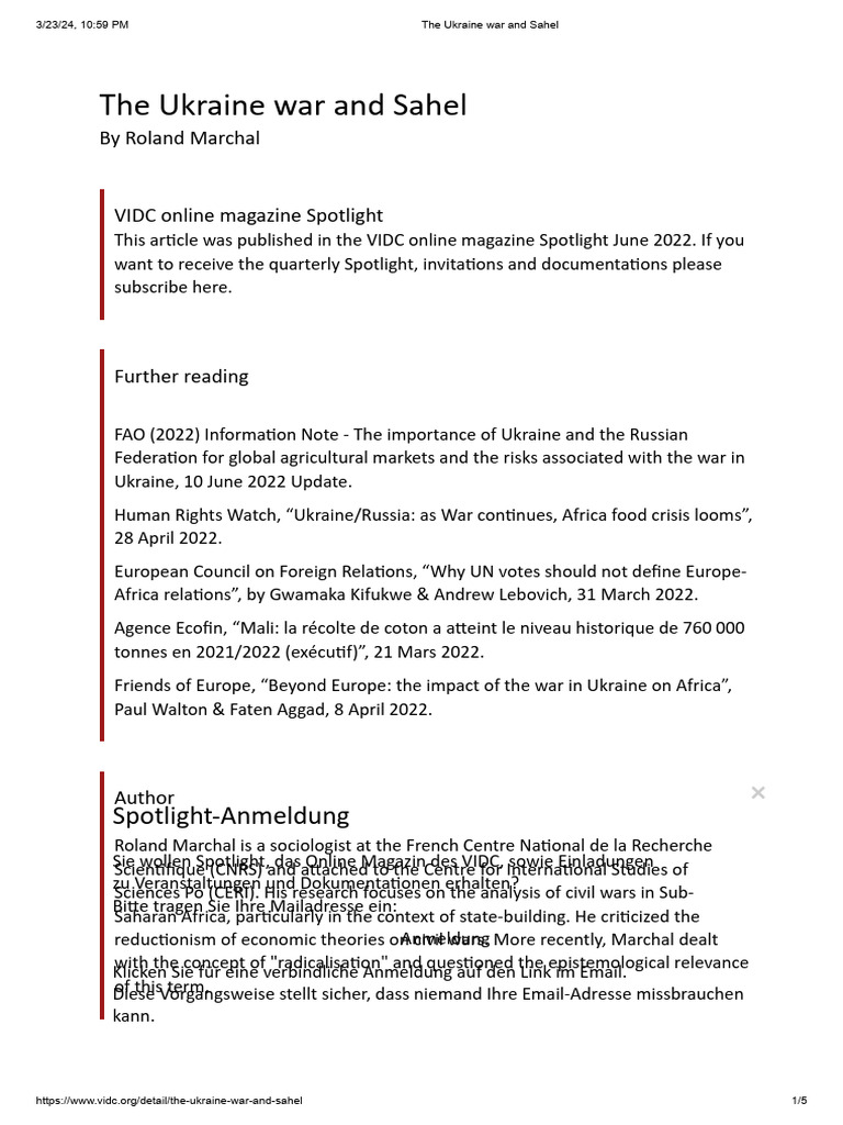 The Ukraine War and Sahel | PDF | Mali