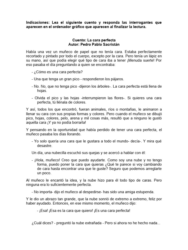 Cuento La cara perfecta | PDF