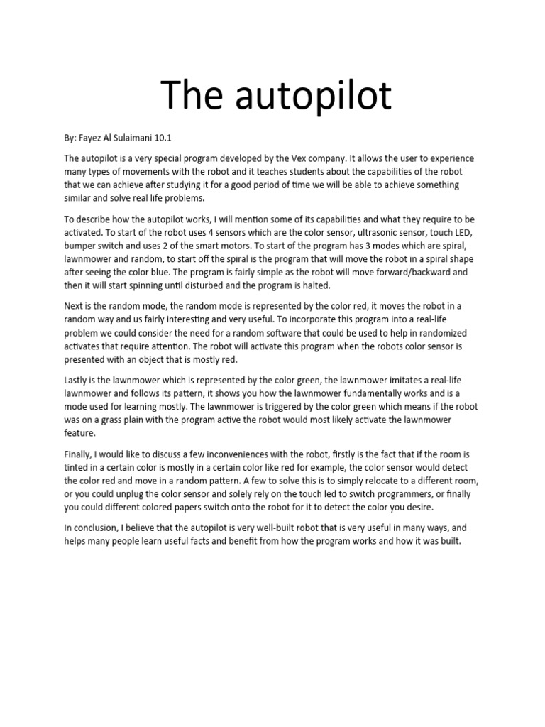 Autopilot robot final | PDF | Robot | Robotics
