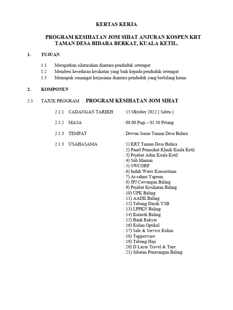 Kertas Kerja Program Jom Sihat 2022 1 | PDF | Kesehatan Holistik