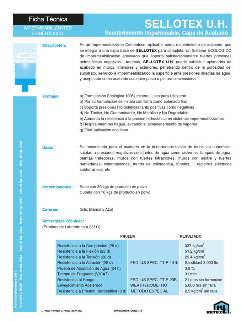 Sellotex Uh | PDF | Agua | Materiales