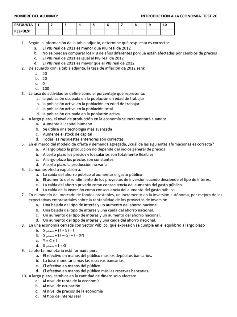 Test de macroC-IntroEco | PDF | Ahorro | Producto Interno Bruto