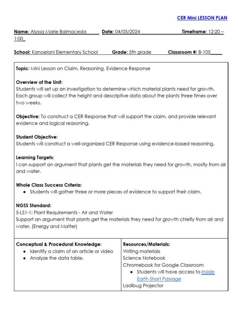 Best Lesson Assignment Lesson Plan Final | PDF | Evidence | Lesson Plan