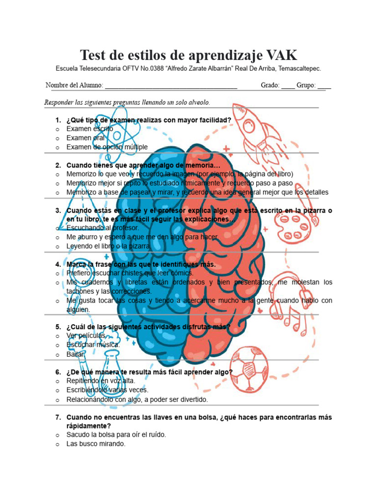 Test de Estilos de Aprendizaje VAK | PDF | Relaciones personales ...