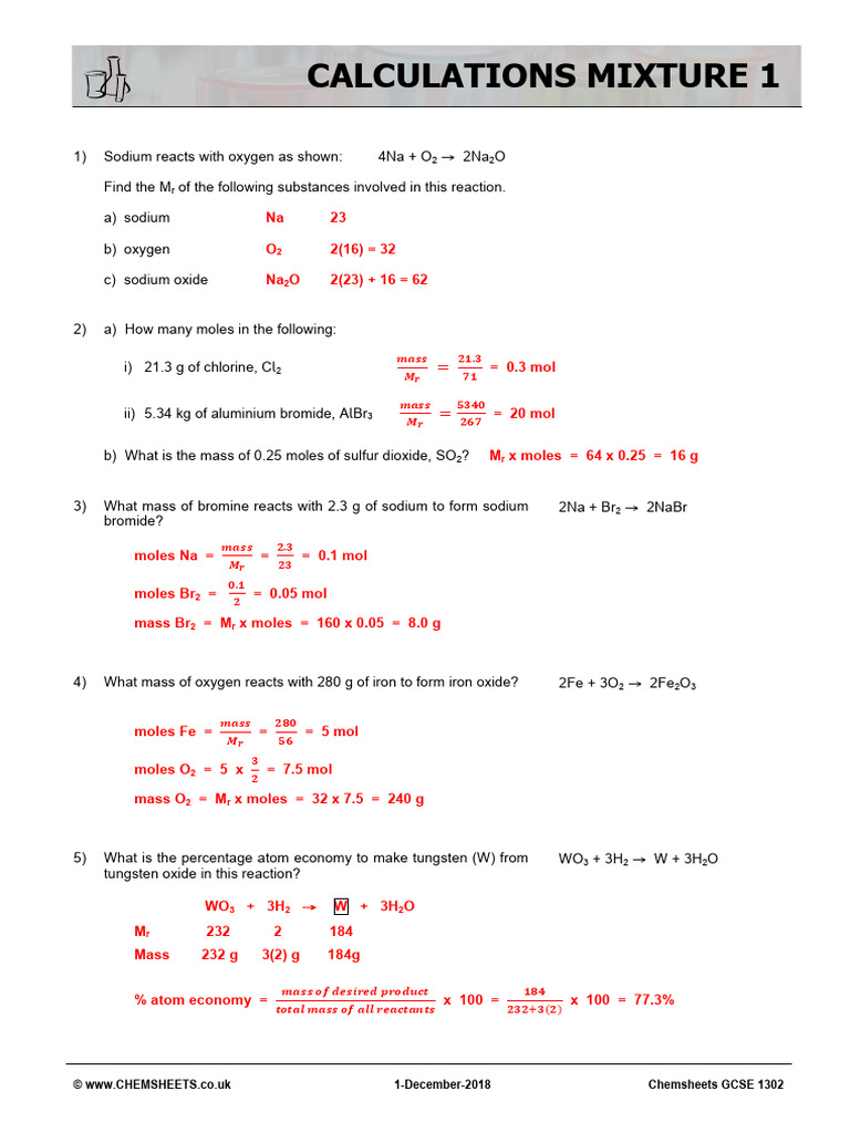 Chemsheets GCSE 1302 Calculations Mixture 1 ANS | PDF | Mole (Unit ... Chemsheets GCSE 1302 Calculations Mixture 1 ANS | PDF | Mole (Unit ...
