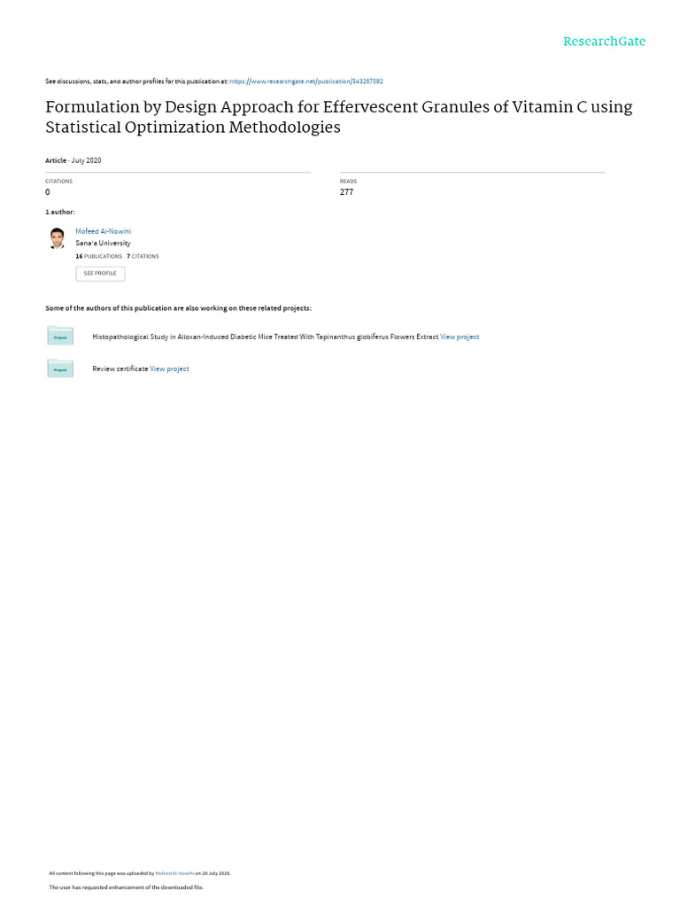 Formulation by Design Approach For Effervescent Granules of Vitamin C ... Formulation by Design Approach For Effervescent Granules of Vitamin C ...