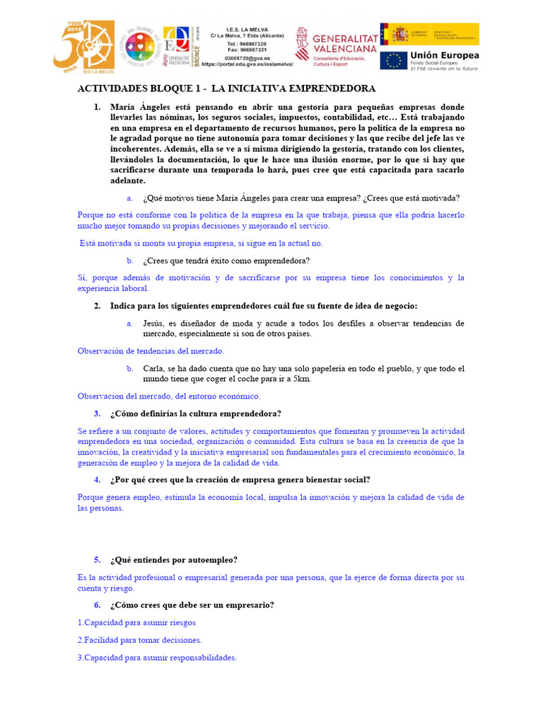 ACTIVIDADES UD1 | PDF | Iniciativa empresarial | Business