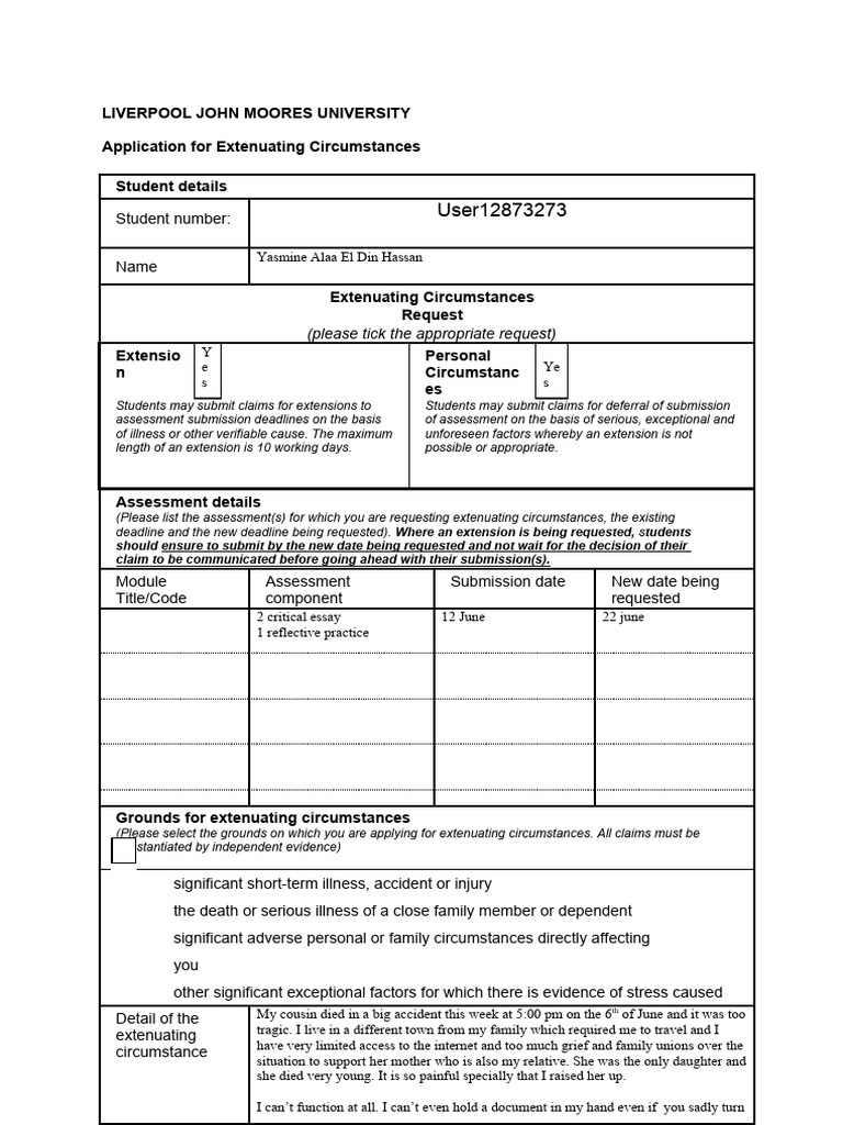 Unicaf LJMU Extenuating Circumstances Form | PDF | Mitigating Factor
