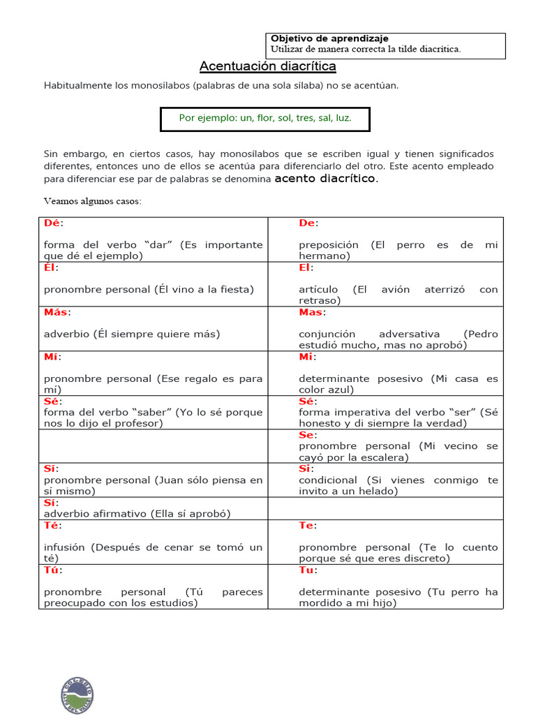 Tilde Diacrítica en Monosílabos | PDF | Pronombre | Lingüística