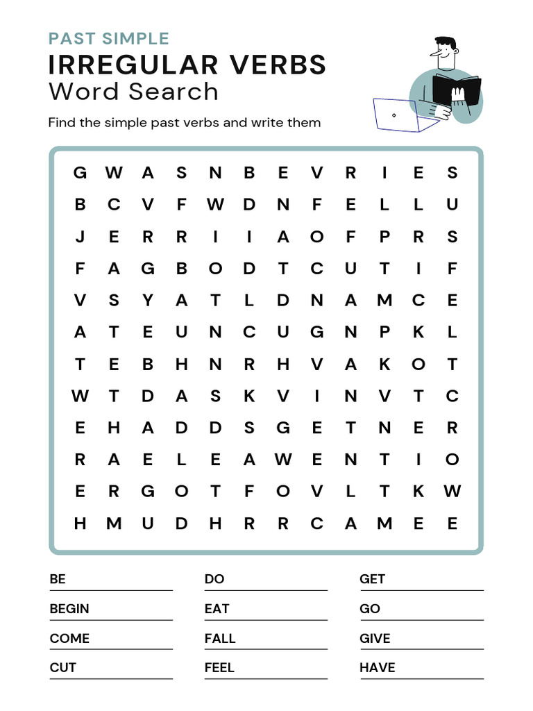 Past Simple Irregular Verbs Word Search Worksheet in Pastel Colors ...