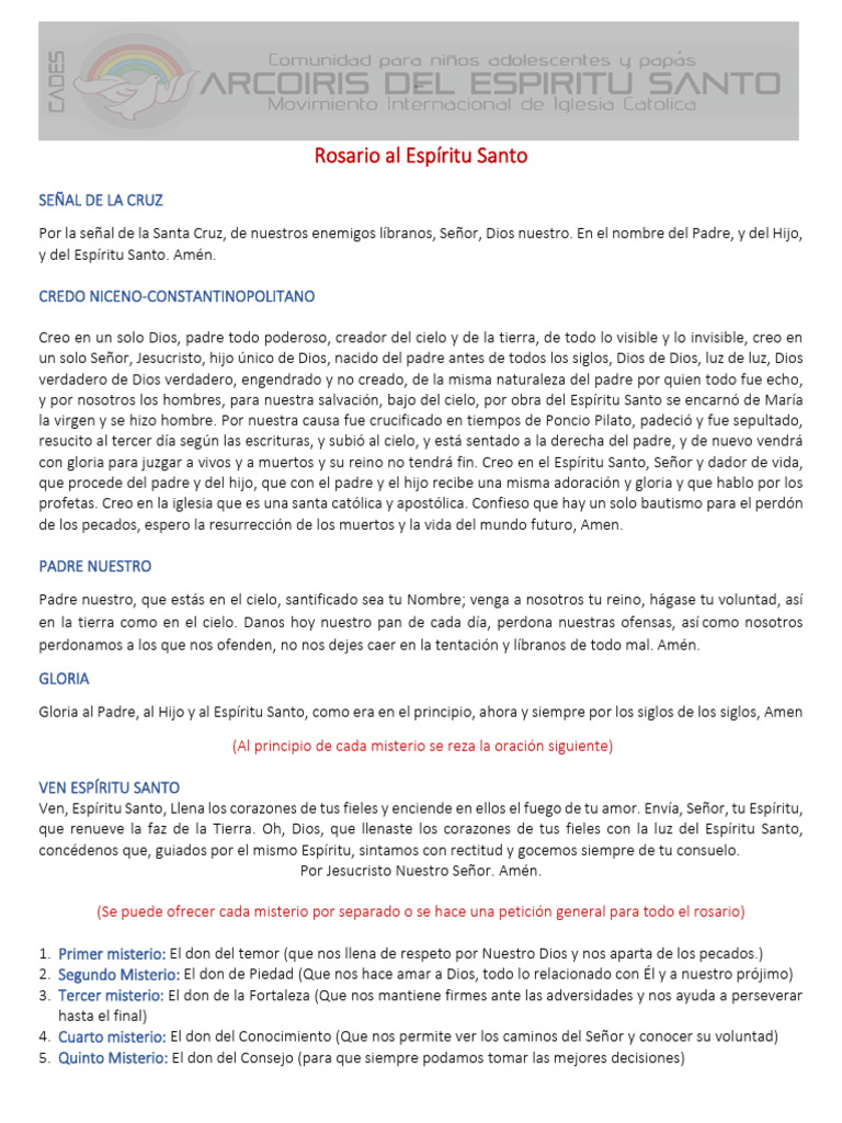 Rosario Al Espiritu Santo | PDF | espíritu Santo | orador del Señor