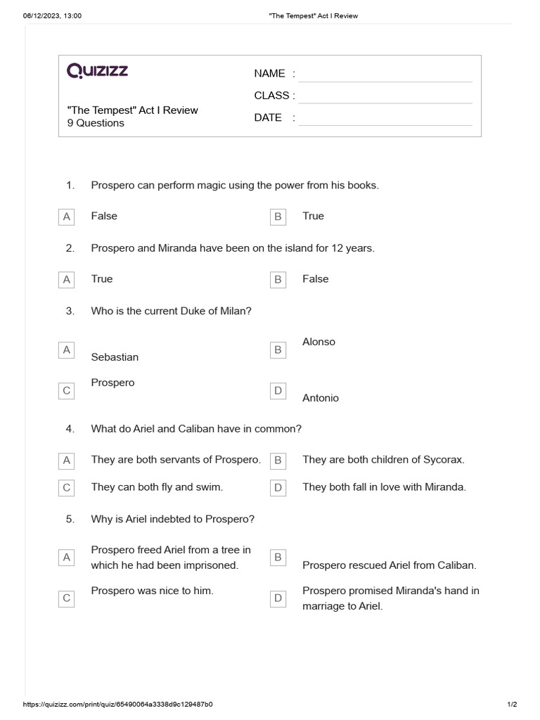 The Tempest - Act I Review | PDF | The Tempest | Shakespearean Comedies