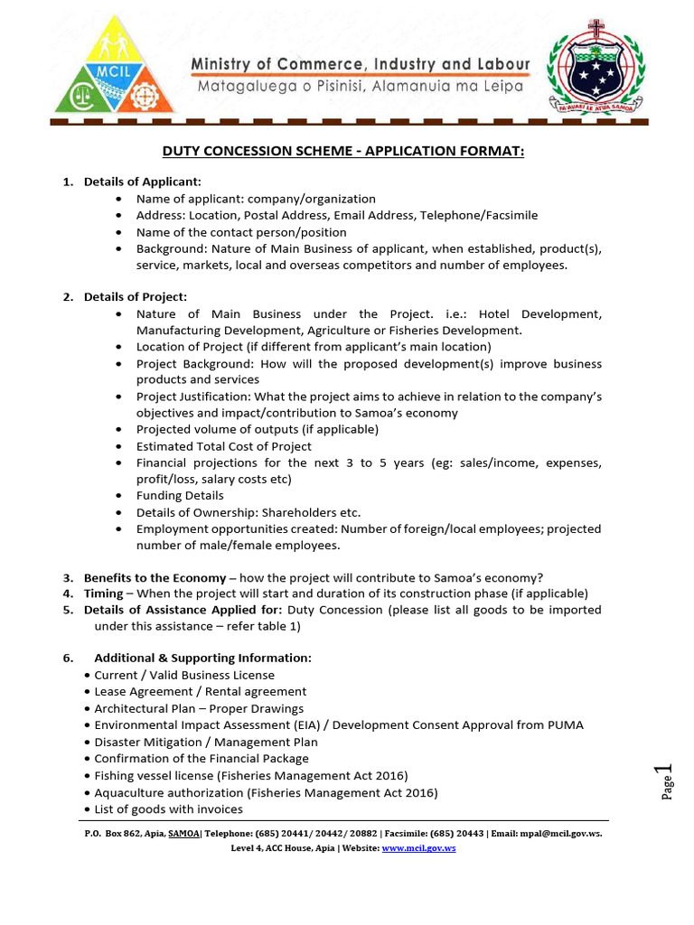 Duty Concession Scheme Application Format | Download Free PDF ...