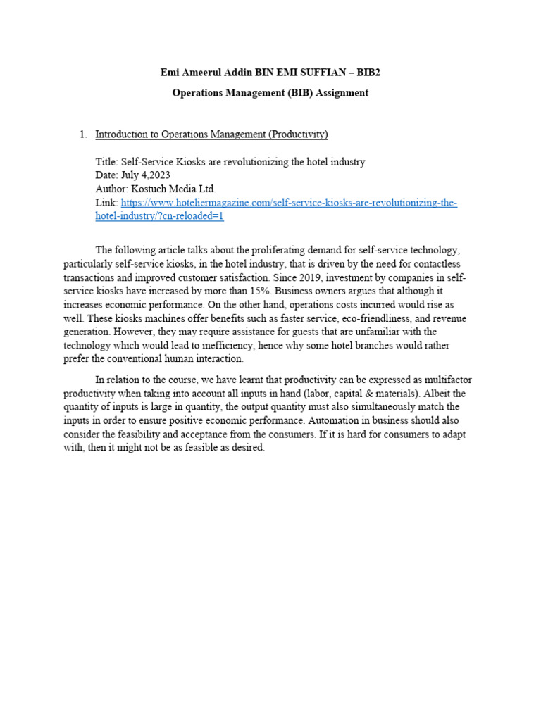 EMI AMEERUL - OM Individual Assignment | PDF | Retail | Inventory