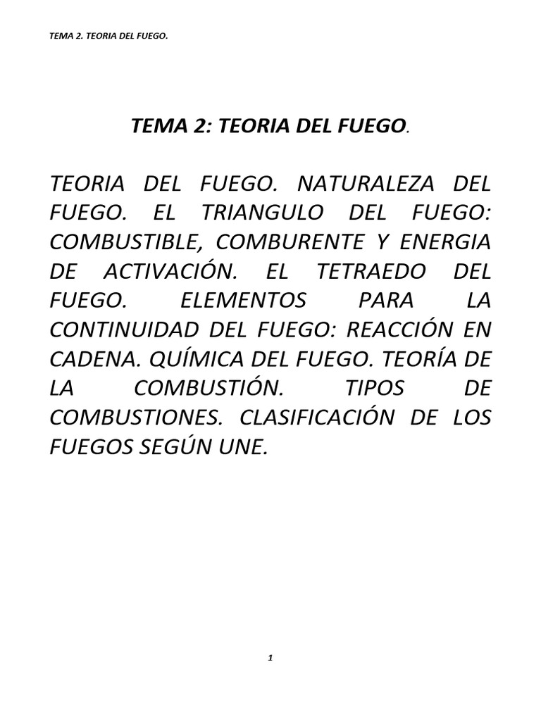 Teoría del Fuego: Elementos y Control | PDF | Combustión | Redox
