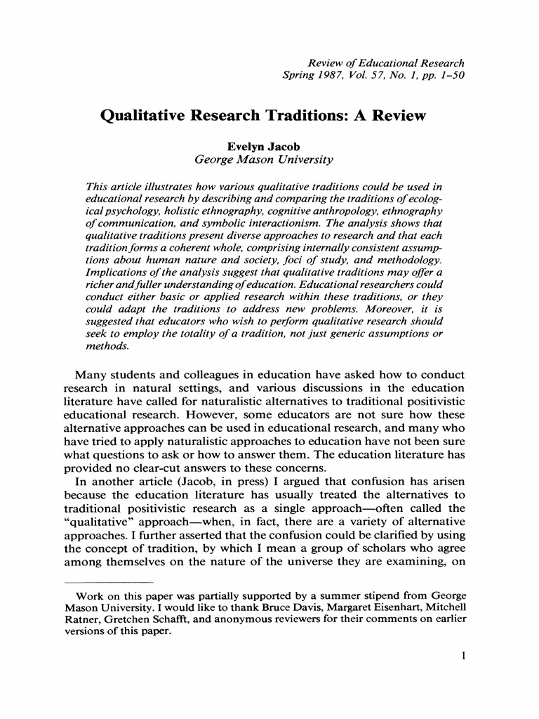 Qualitative Research Traditions - A Review- Jacob 1987 | PDF ...